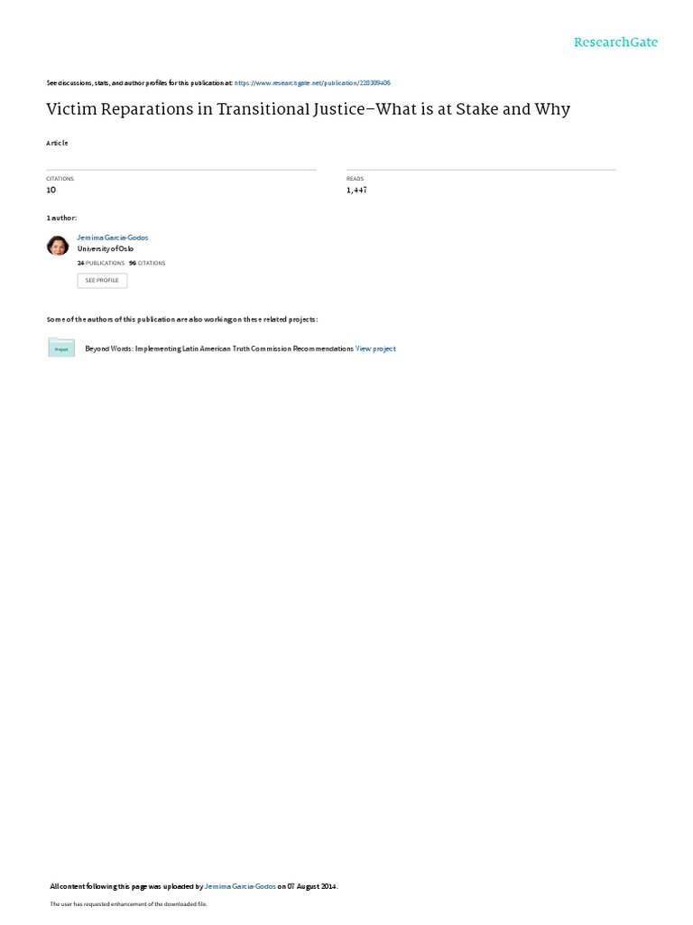 Victim Reparations in Transitional Justice-What Is | PDF ...