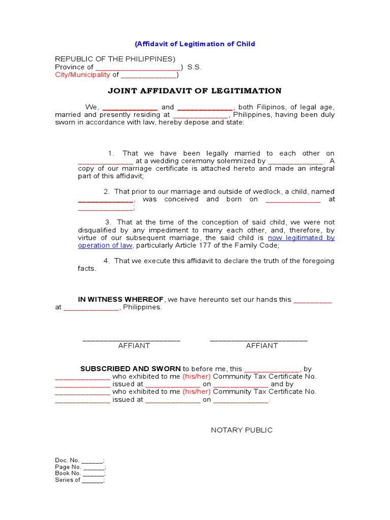 Affidavit of Legitimation of Child | PDF