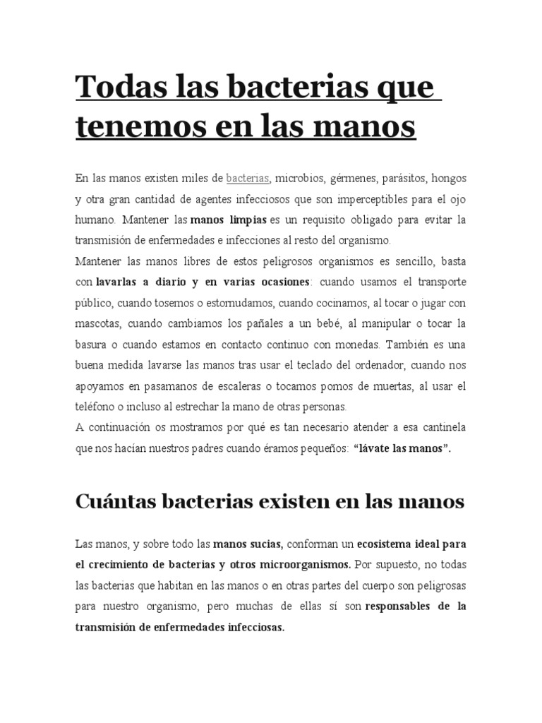 Todas Las Bacterias Que Tenemos en Las Manos | PDF | Las bacterias ...