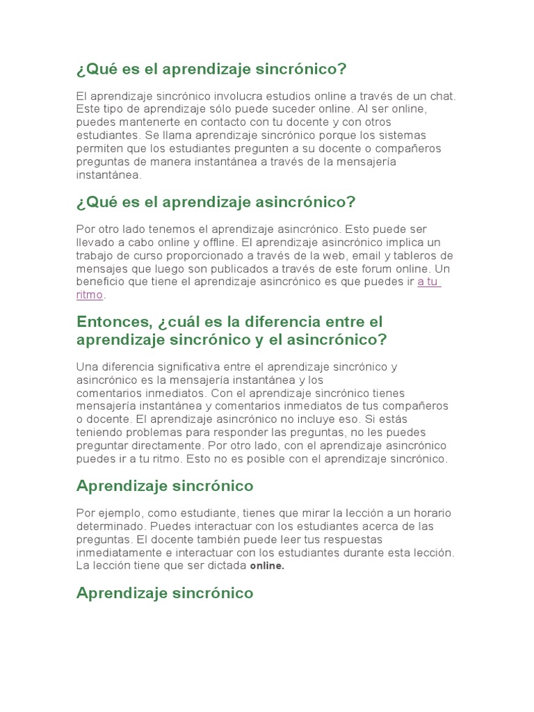 Aprendizaje Sincrónico vs Asincrónico | PDF