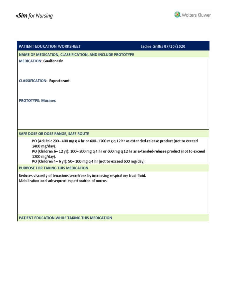 Patient Education Worksheet Jackie Griffis 07/10/2020 | PDF