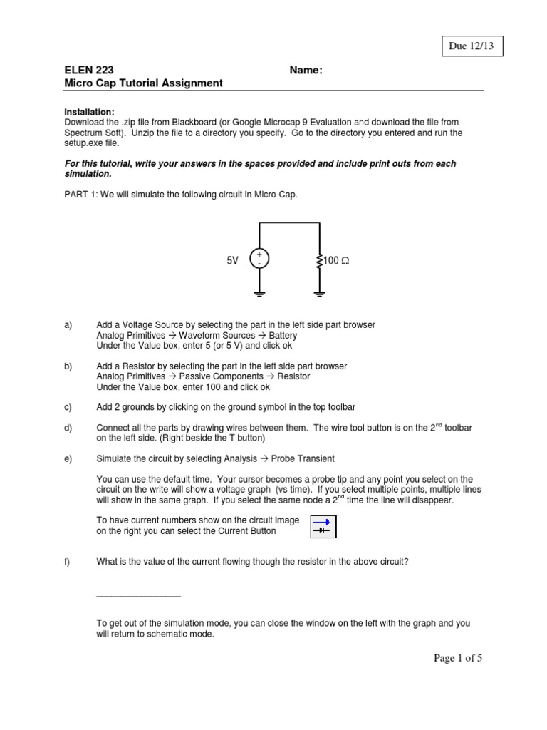 MicroCap Tutorial | PDF | Electrical Network | Electrical Impedance