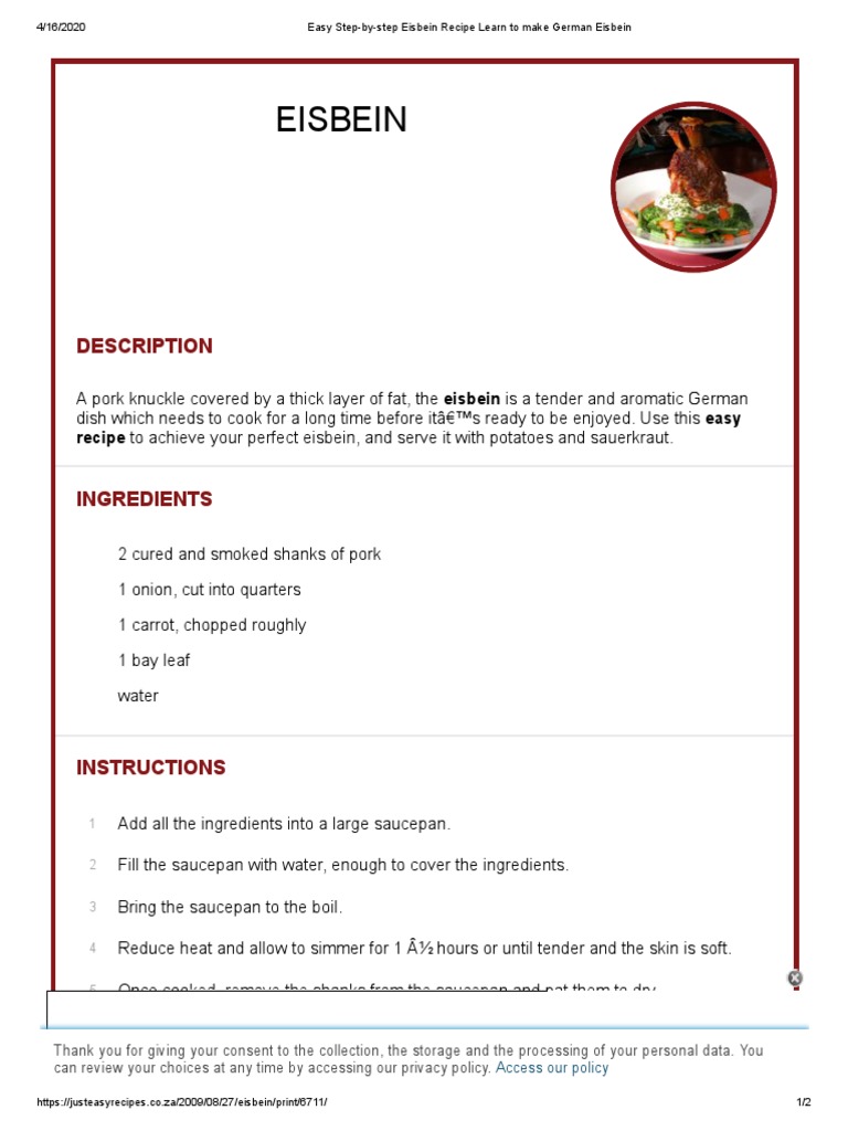 Easy Step-By-Step Eisbein Recipe Learn To Make German Eisbein PDF | PDF