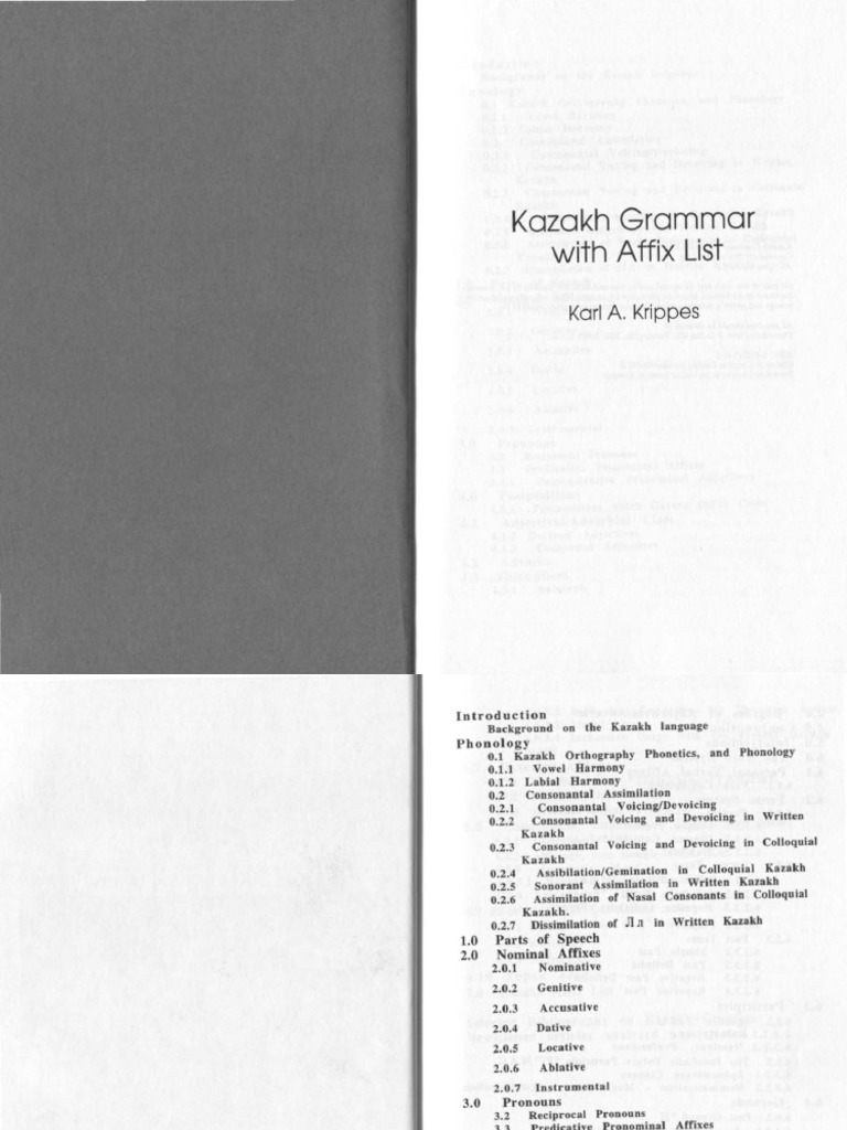 Karl A. Krippes - Kazakh Grammar With Affix List-Dunwoody PR (1997) | PDF | Pronoun | Vowel