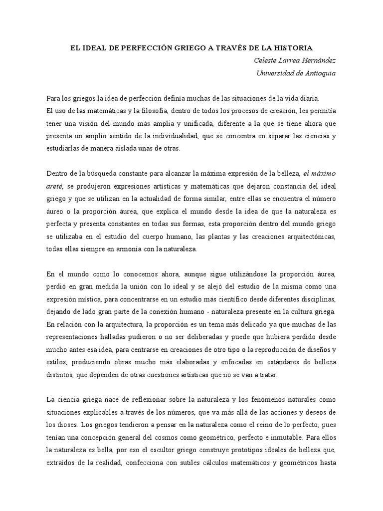 El Ideal de Perfección Griego A Través de La Historia | PDF ...