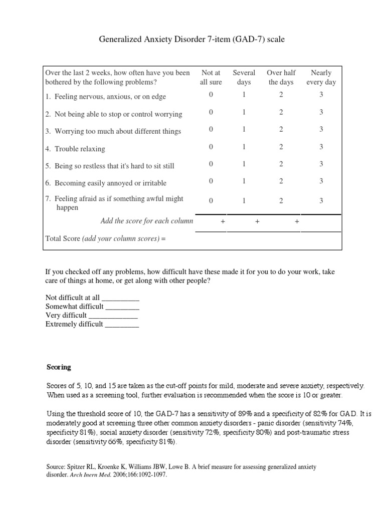GAD 7 Anxiety Screen | PDF
