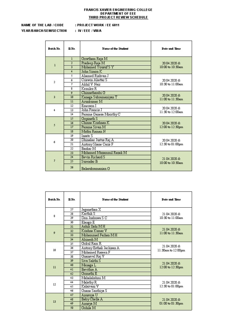 EEE Project Review Schedule 2020 | PDF