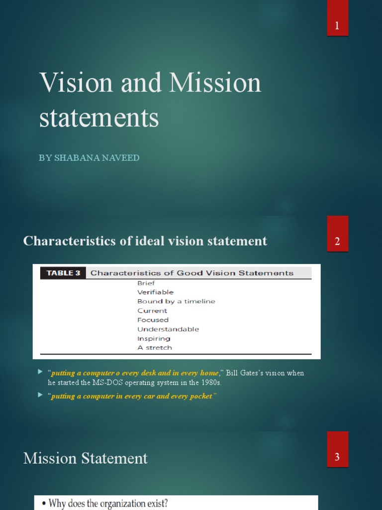 Vision and Mission Statement Insights | PDF | Computers