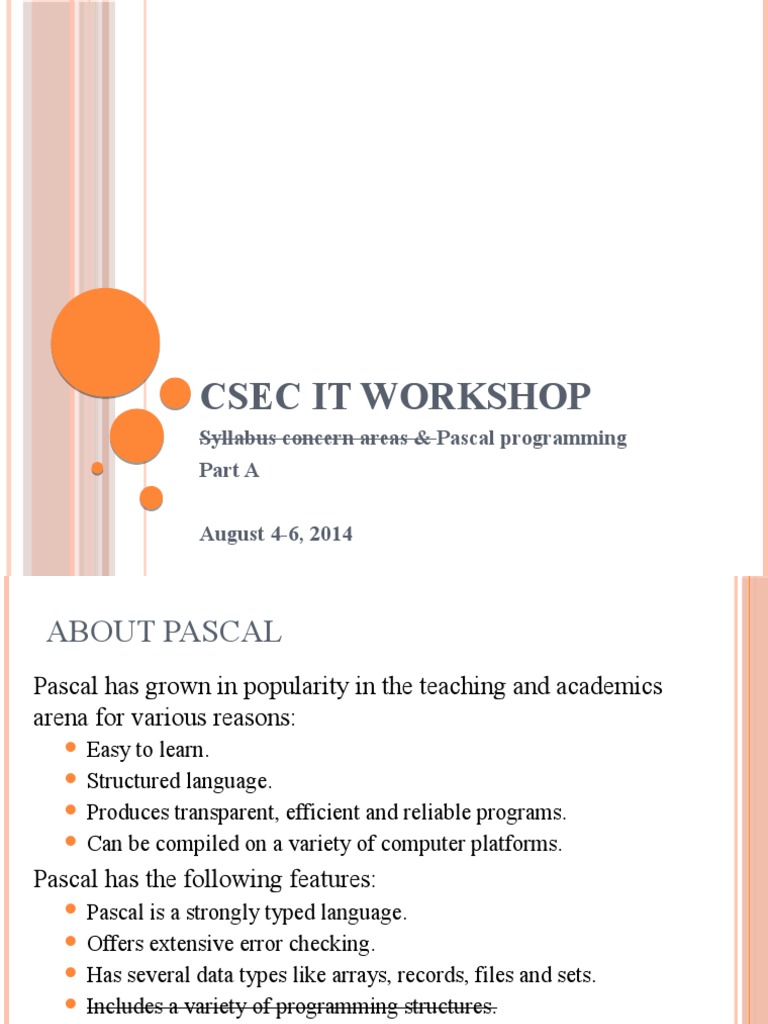 CSEC Pascal Programming Workshop Guide | PDF | Boolean Data Type | Computer Programming