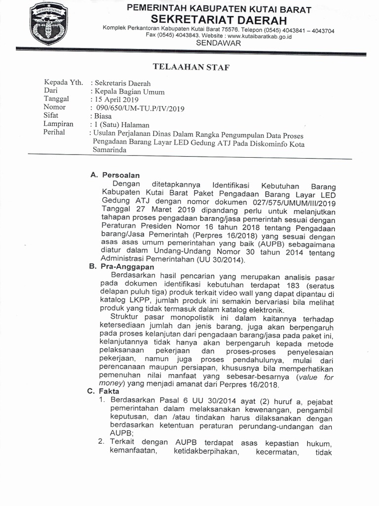 Telaahan Staf Perjalanan Dinas | PDF