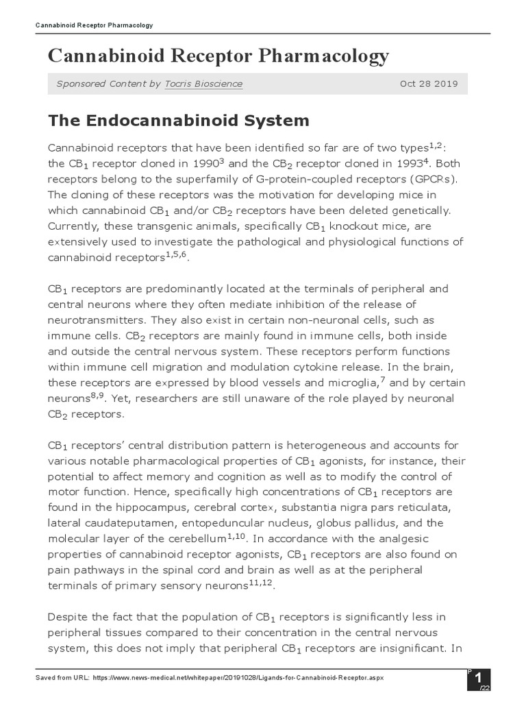 Cannabinoid Receptor Pharmacology: The Endocannabinoid System | PDF ...
