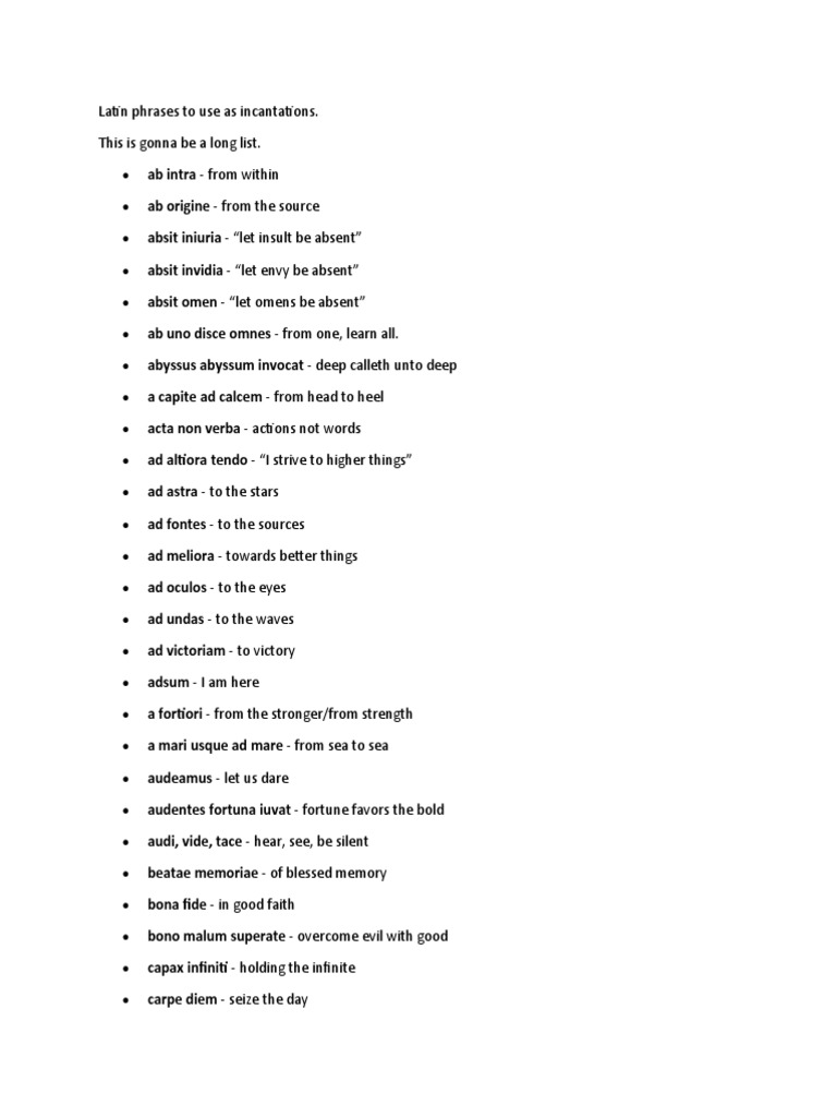 A Compendium of Latin Phrases for Magical Incantations | PDF