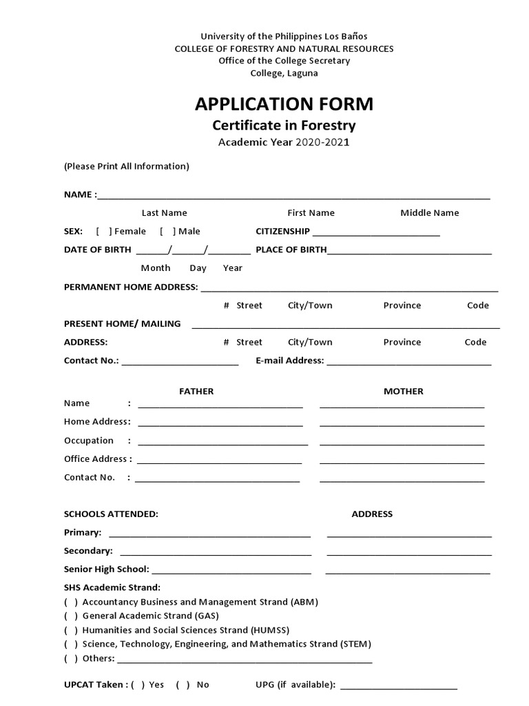Application Form: Certificate in Forestry | Download Free PDF | Science ...