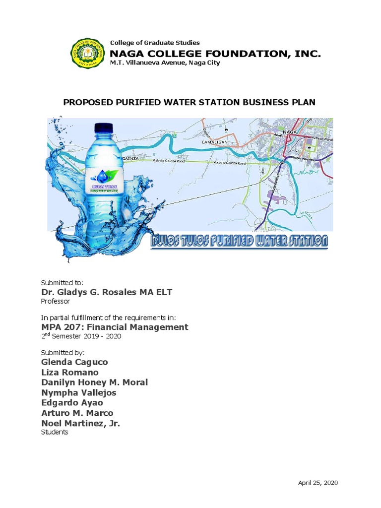 Proposed Purified Water Station Business Plan: Dr. Gladys G. Rosales MA ...