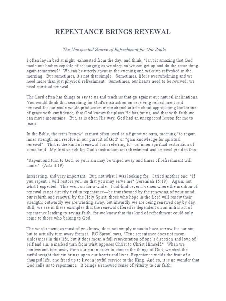 Repentance Brings Renewal | PDF | Repentance | Confession (Religion)