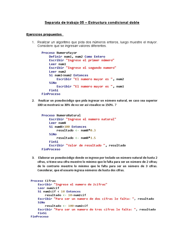 Ejercicios de Estructuras Condicionales | PDF