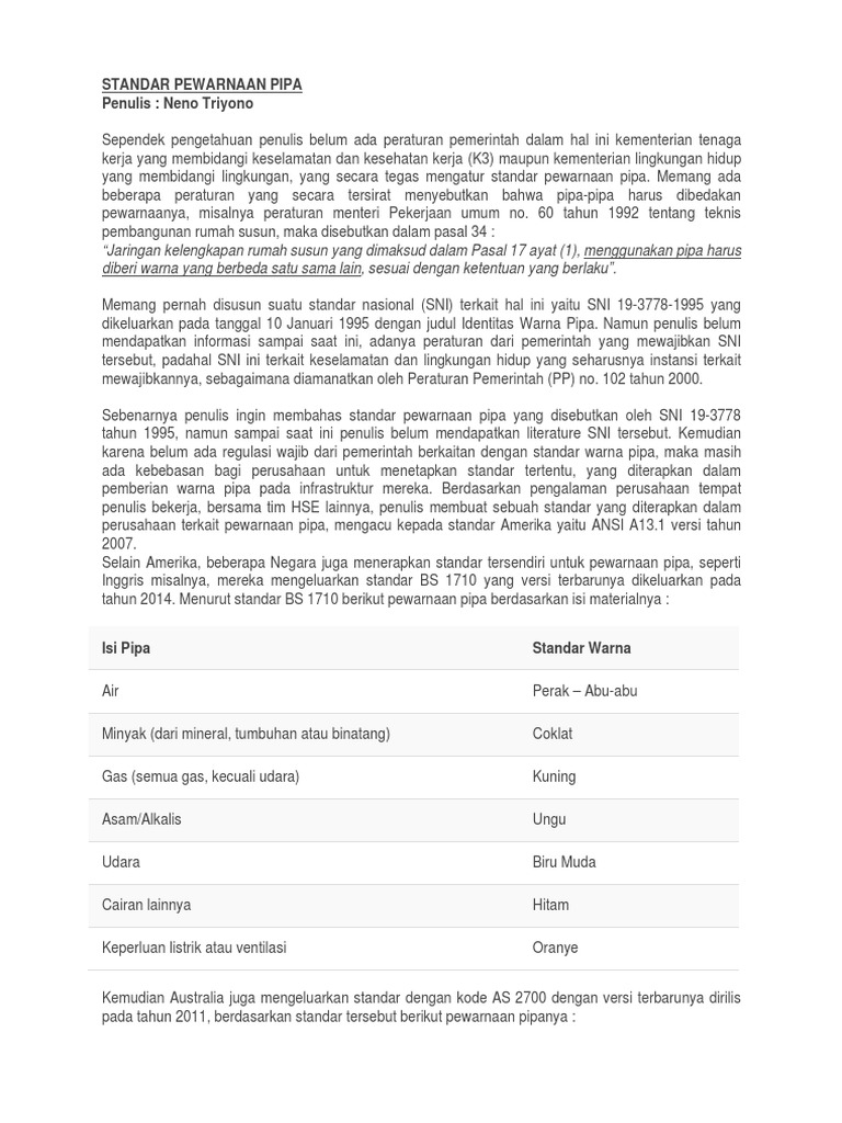 Standar Pewarnaan Instalasi Pipa | PDF