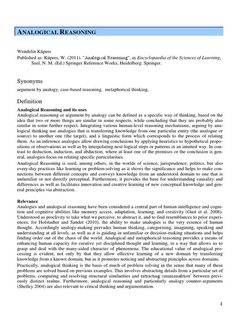 Analogical Reasoning: A Fundamental Cognitive Ability That Underlies Creative and Critical ...