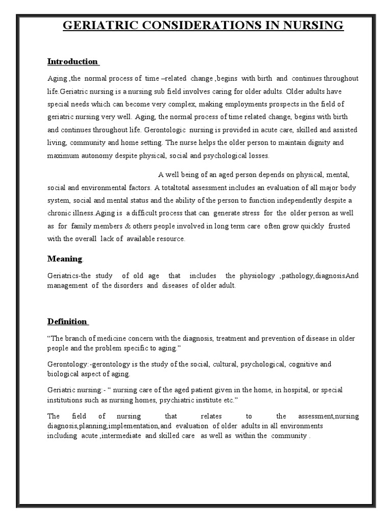 Geriatric Consideration in Nursing | PDF | Geriatrics | Skin