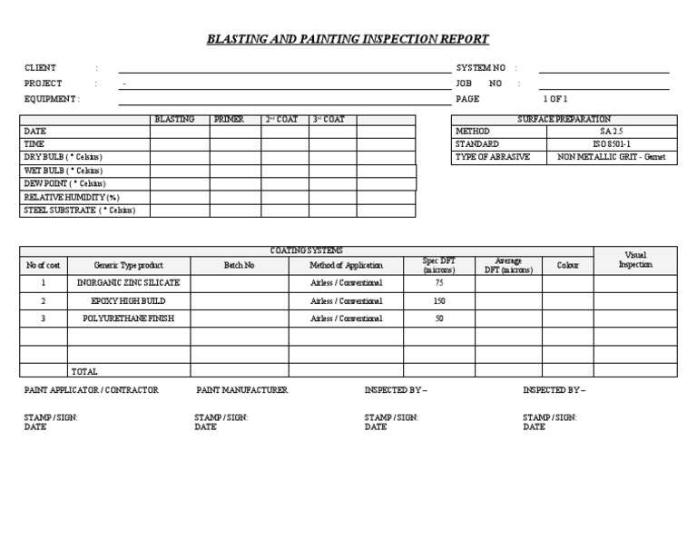 Inspection Report for Coatings | PDF