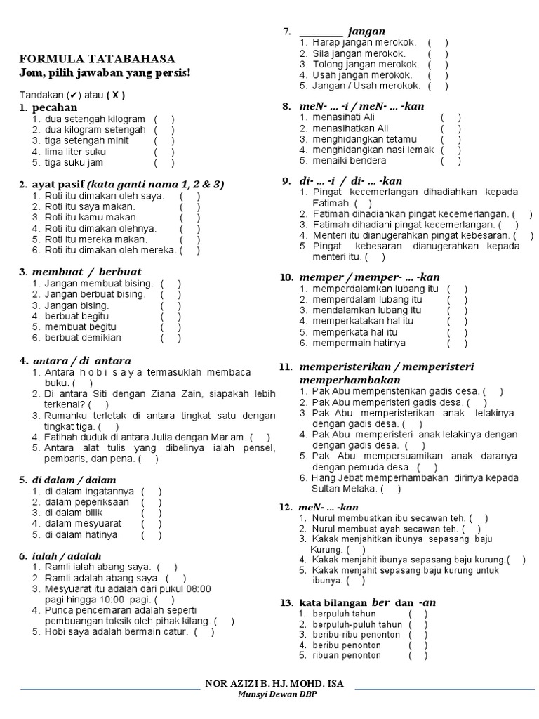 K1 - Hands Out FORMULA TATABAHASA | PDF
