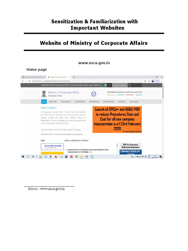 Sensitization & Familiarization With Important Websites Website of ...