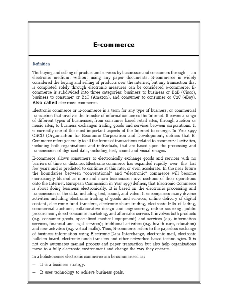 E-Commerce: Also Called Electronic Commerce | PDF | E Commerce | Retail