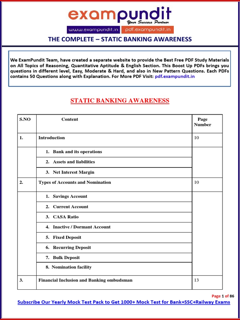 The Complete Static Banking Awareness PDF Capsule PDF | PDF | Cheque ...
