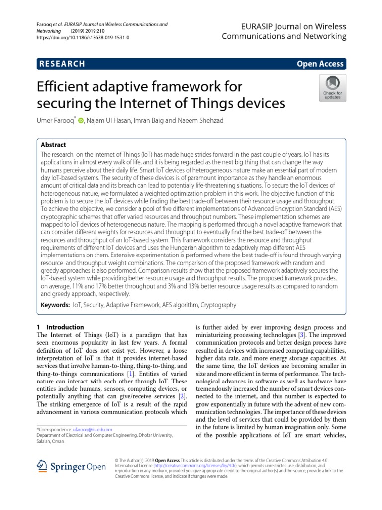Efficient Adaptive Framework For | PDF | Internet Of Things | Matrix ...