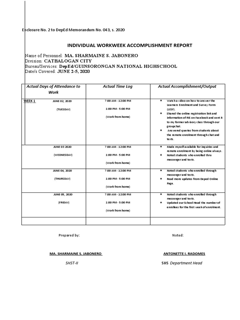 Individual Workweek Accomplishment Report | PDF | Websites | Communication