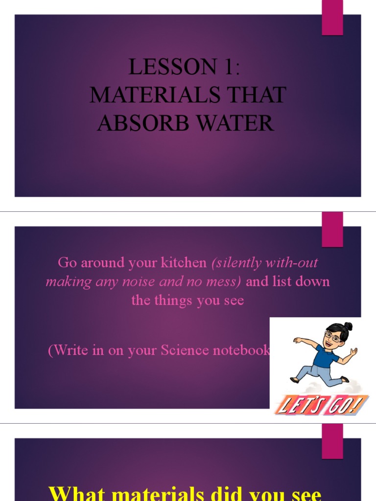 Lesson 1 Materials That Absorb Water | PDF | Liquids | Water
