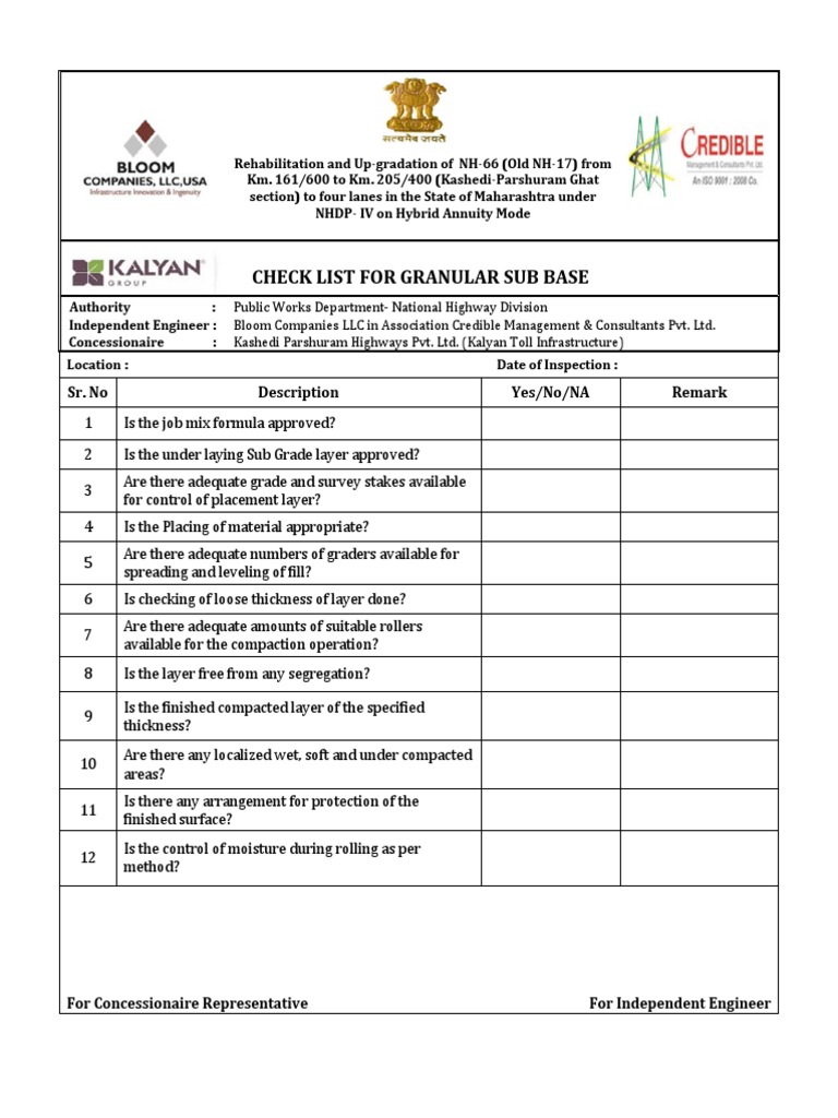 Check List Formate DLC & GSB | PDF | Materials | Building Engineering