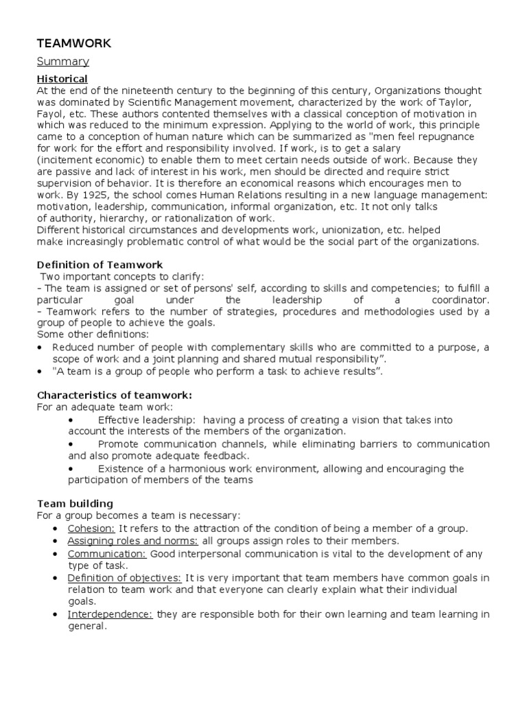 Summary - Teamwork | Goal | Leadership