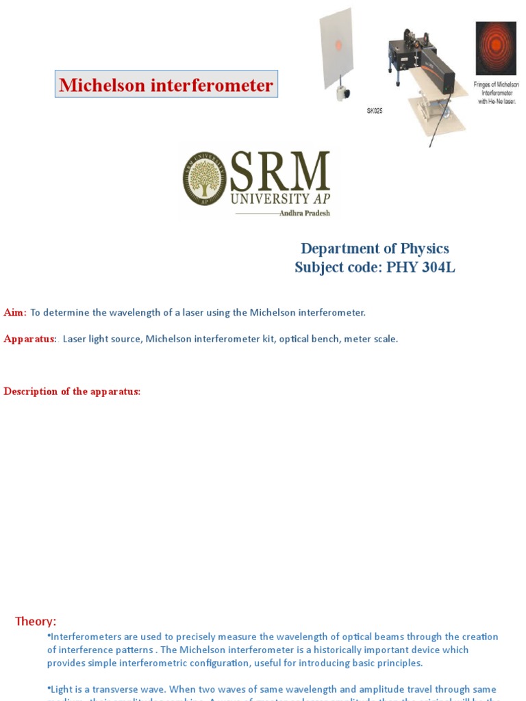 Determining the Wavelength of Light Using a Michelson Interferometer | PDF | Interferometry | Optics