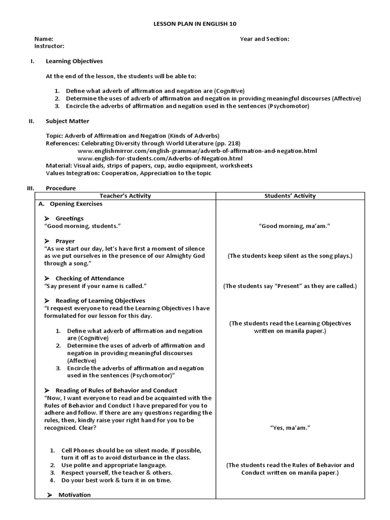 Lesson Plan in English2 | PDF | Adverb | Semiotics