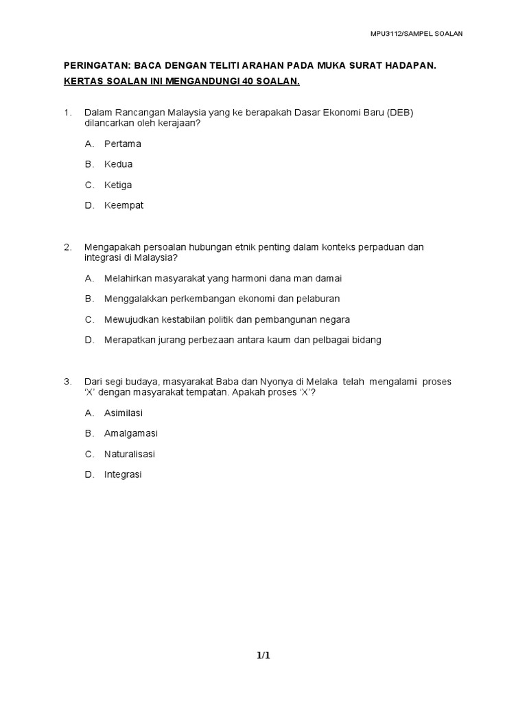 Sample Exam MPU3112 | PDF