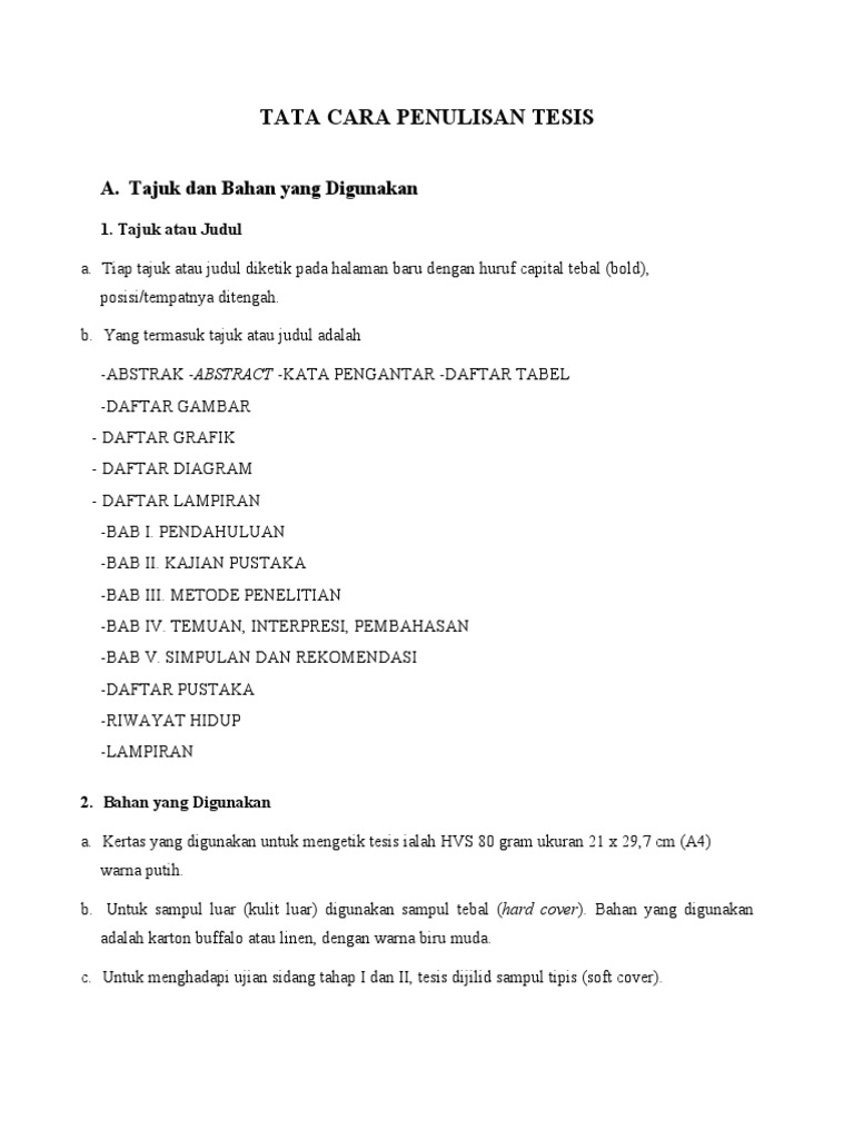 Tata Cara Penulisan Tesis | PDF