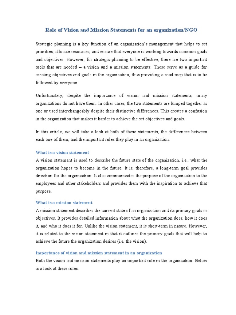 Mission and Vision | PDF | Poverty Reduction | Goal