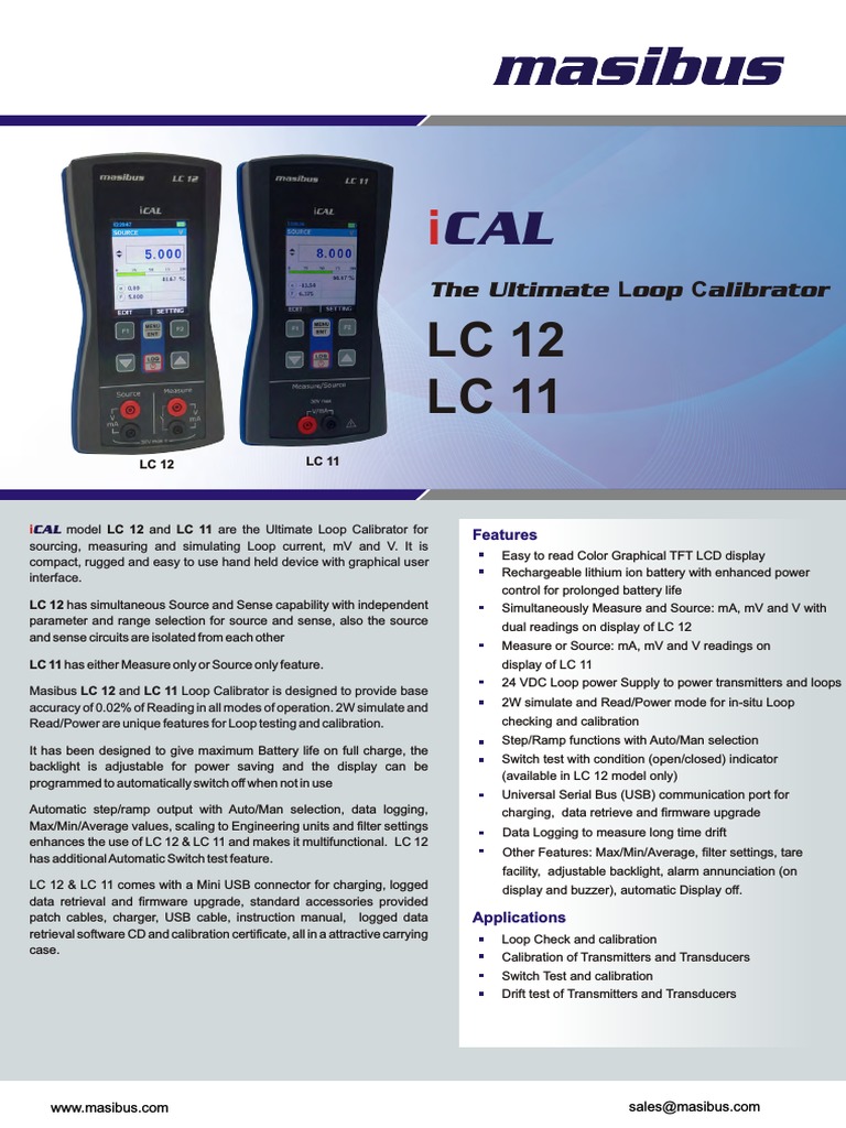 Masibus LC 12 & LC 11 Loop Calibrators | PDF | Battery Charger | Usb