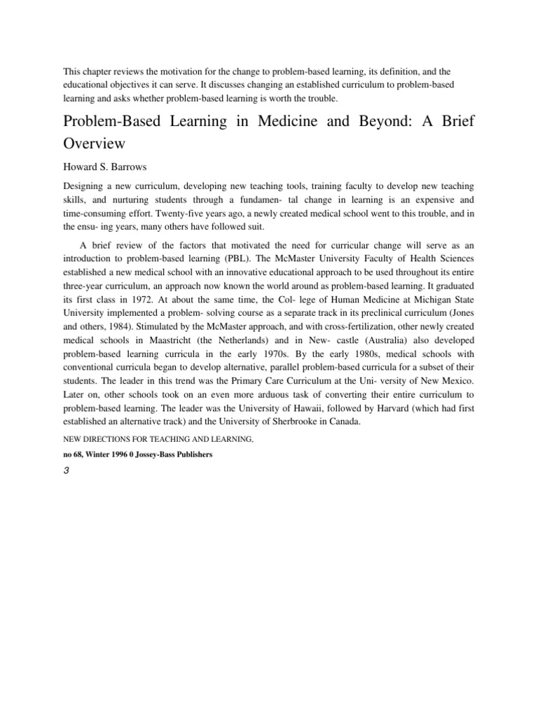 Problem-Based Learning in Medicine and Beyond: A Brief: Howard S ...
