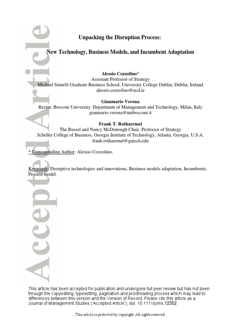 Unpacking The Disruption Process: New Technology, Business Models, and ...