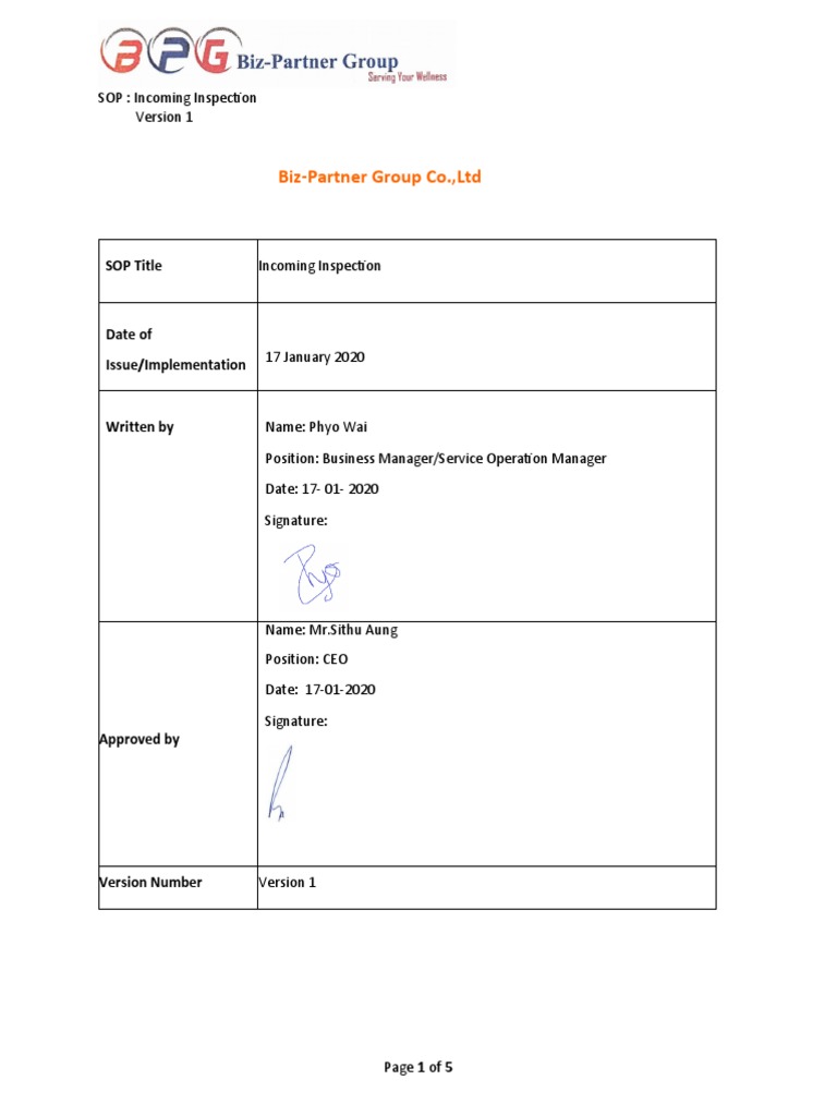 Incoming Inspection SOP | PDF | Quarantine | Inventory