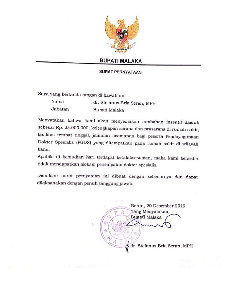 Surat Pernyataan Bupati | PDF