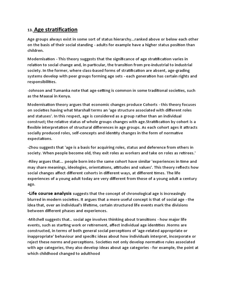 Age Stratification: - Life Course Analysis | PDF | Social ...