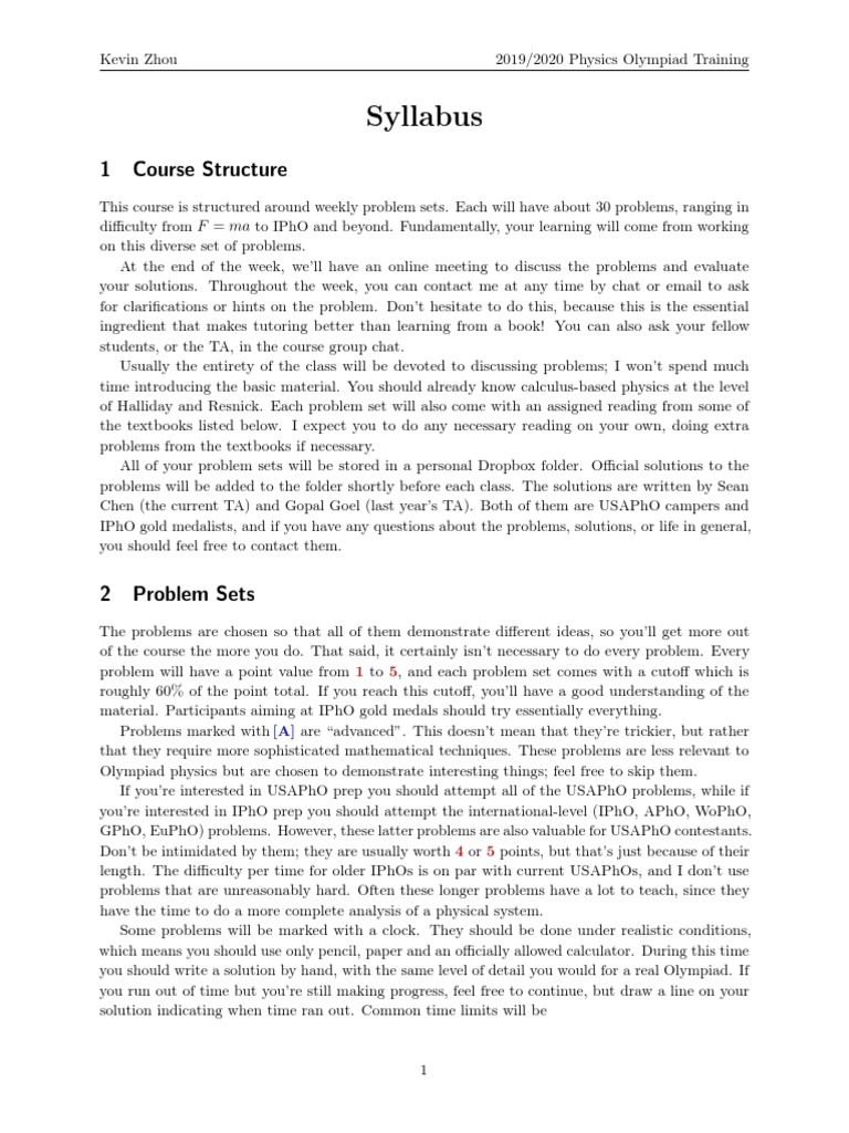 Syllabus: 1 Course Structure | PDF | Force | Waves