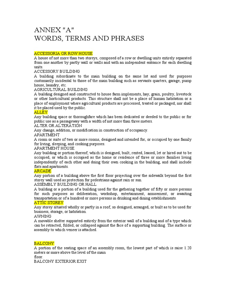 NBC - Definition of Terms | PDF | Wall | Chimney