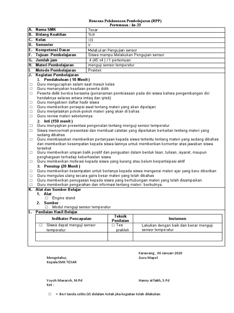 RPP 1 Lembar TKRO | PDF