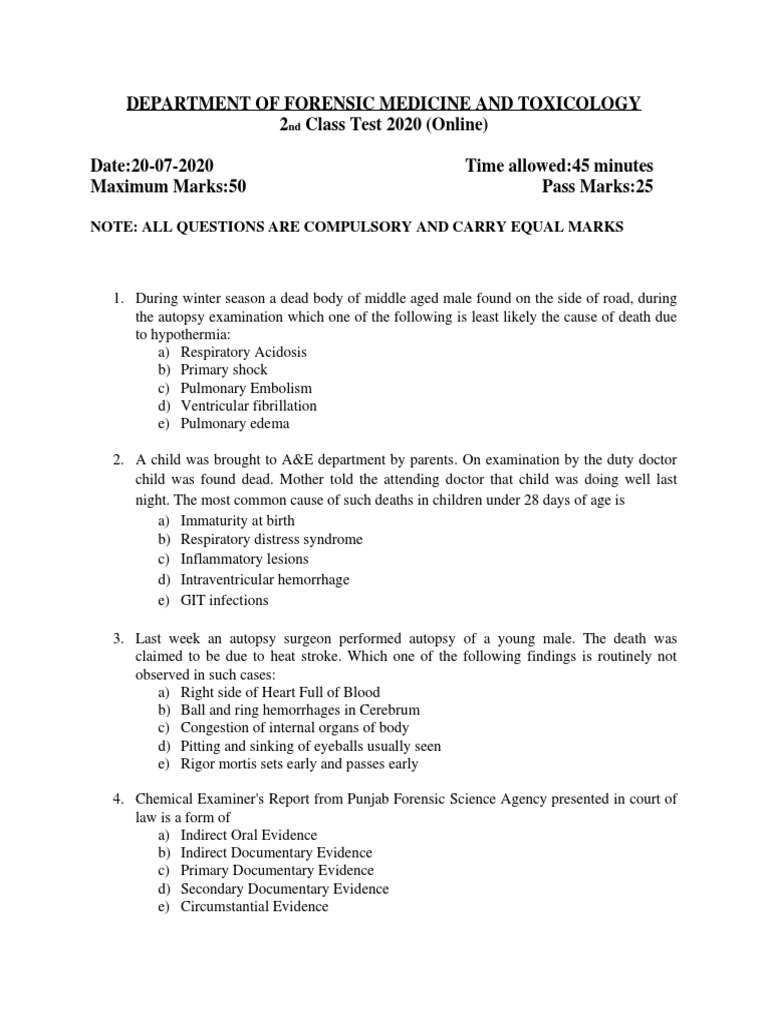 Forensic Medicine Online Test 2020 | PDF | Autopsy | Surgery