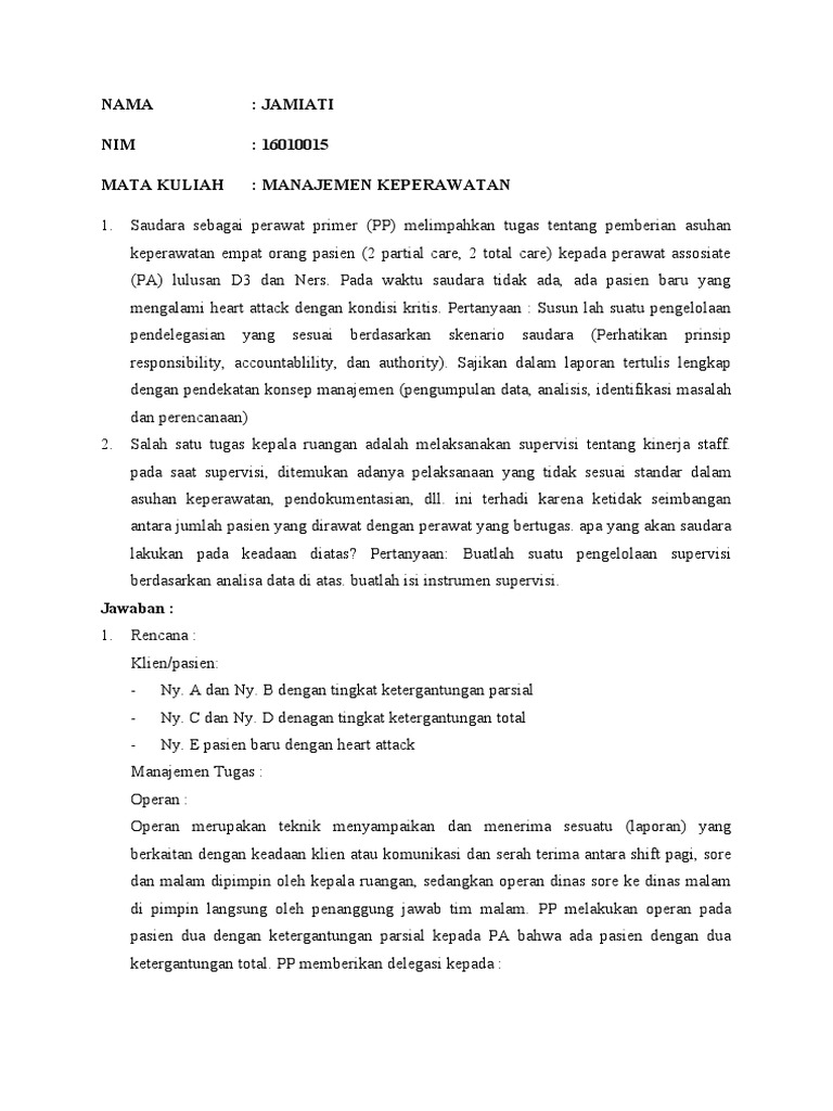 Tugas Manajemen Kep 2 | PDF | Kesehatan Holistik | Sains & Matematika