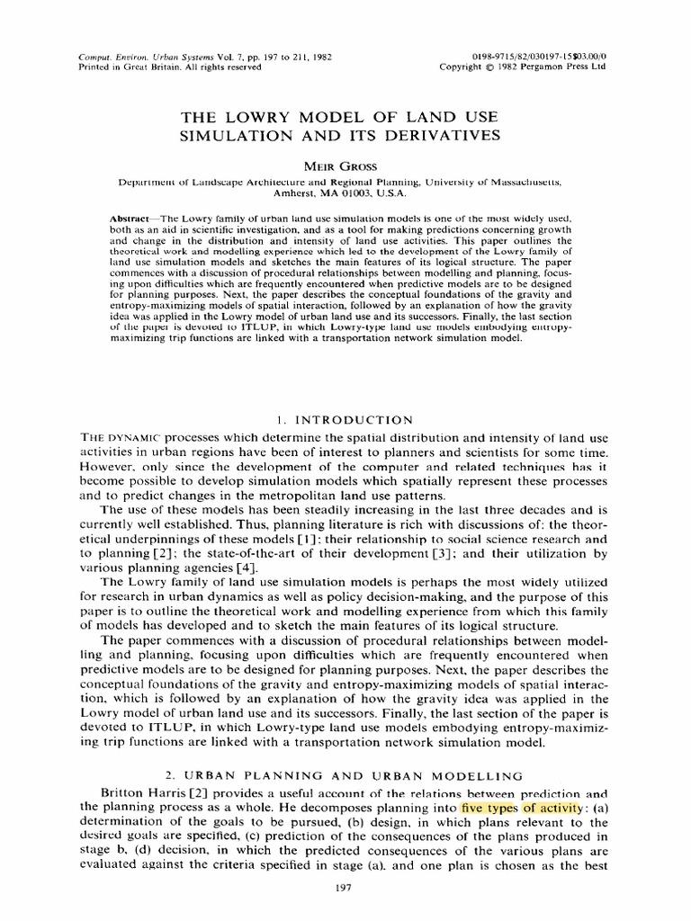 Lowry Plan Land Use | Download Free PDF | Hypothesis | Conceptual Model
